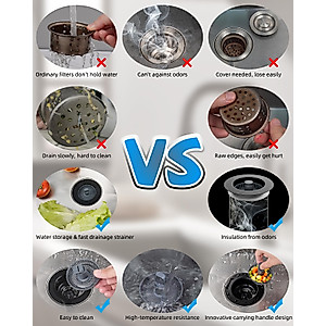 Hibbent 3 in 1 Kitchen Sink Drain Strainer and Stopper Combo, Stainless Steel Metal Pop Up Sink Stopper, Anti-Clogging Basket Strainer with Foldable Handle for US Standard 3-1/2" Drain, Matte Black