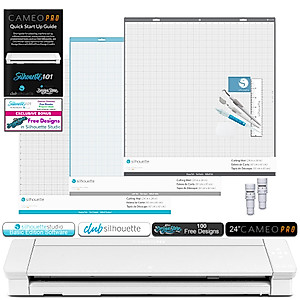 Silhouette Cameo 4 Pro Bundle with 4 Mats, 2 Autoblades, Deluxe Vinyl Tool Kit, and Guide to Silhouette 101 with Bonus Designs