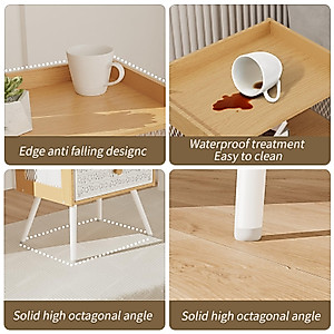 Nightstand, Bedside Table with Metal Drawers, End Table with Open Shelf, 2-Tier Open Adjustable Metal Floral Drawer Night Stand for Sofa Side Table, Bedroom Bedside Table, Maple White