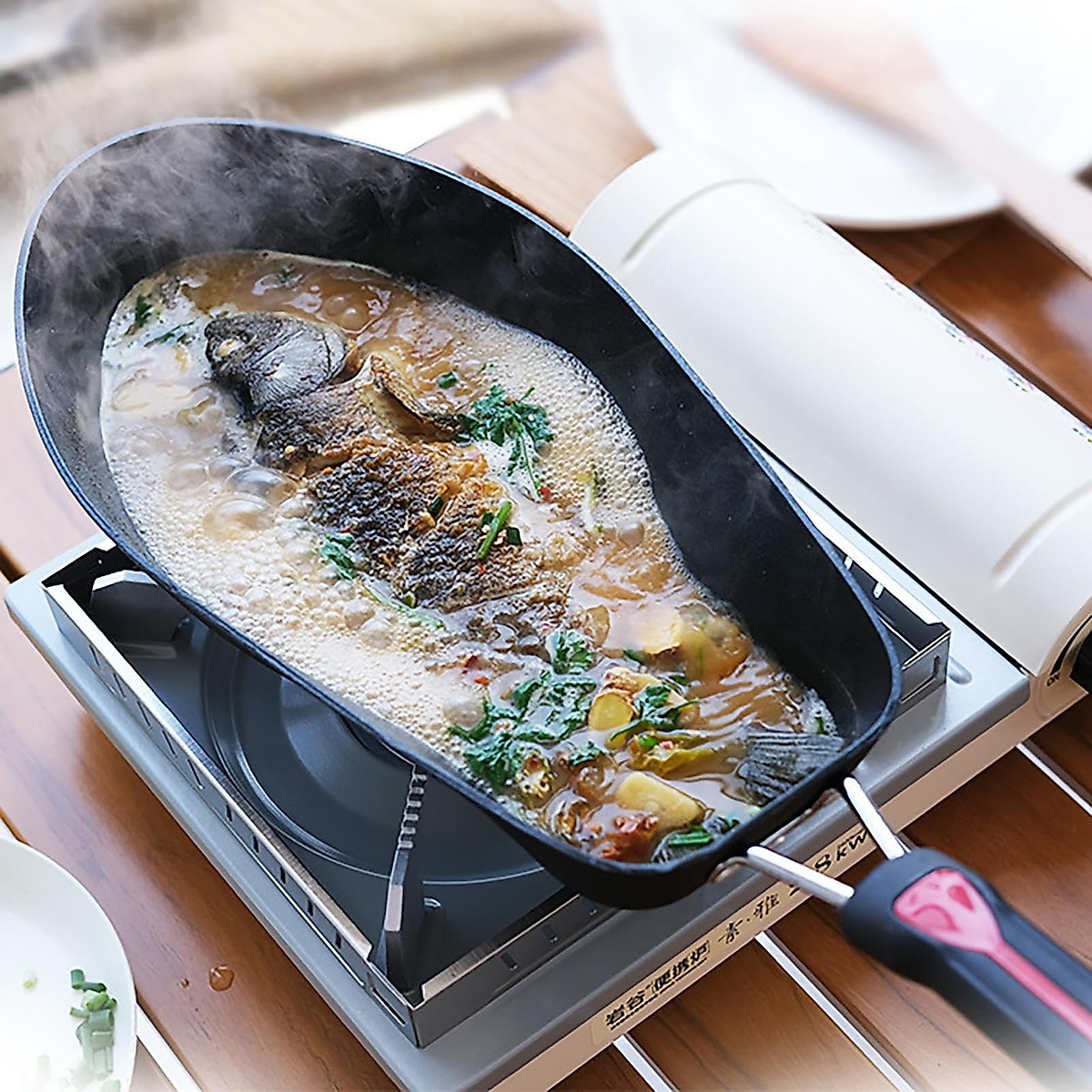 EEASSA Fish Shape Non-Stick Oval Shaped Frying Pan, Aluminum Alloy, 8.7cm Deep, Ideal for Grilling, Frying, and Serving