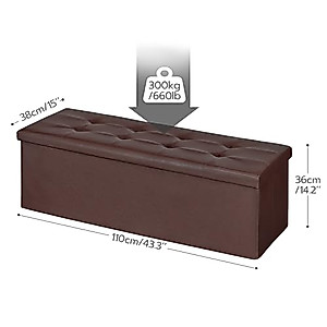 HOOBRO 43.3 Inchs Folding Storage Ottoman Bench, Storage Chest, Footrest, Coffee Table, Padded Seat, Upholstered Top, Holds up to 660 lb, for Living Room, Bedroom, Entryway, Brown BR110CW01