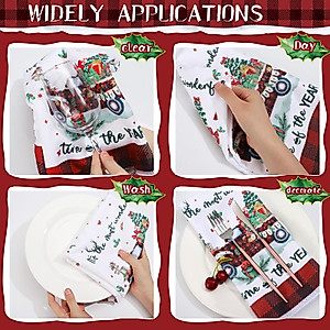 Oudain Sets of 6 Christmas Kitchen Towels and Dishcloths Xmas Winter Santa Christmas Tree Snowman Truck Dish Kitchen Hand Towels Kit Novelty Gifts for Party Supplies