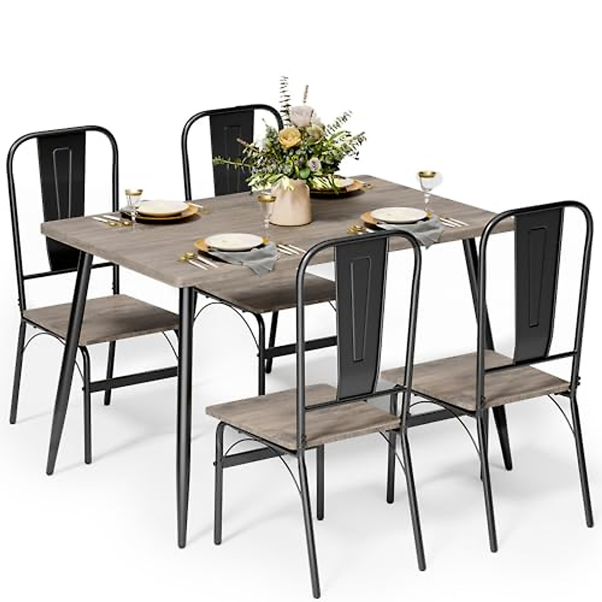 Gizoon Dining Table Set for 4 with One Table and Four Chairs, Small Space Dinette for Kitchen, Dining Room, Bistro, Modern Kitchen Table Set for Small Space, Apartment