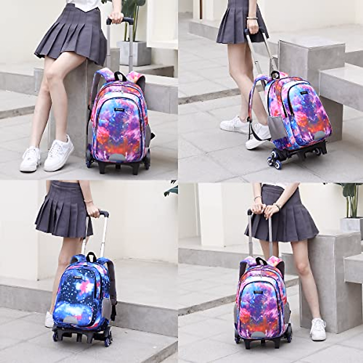 Mfikaryi Colorful Space Elemetary Rolling Backpack, Kids Luggage School BookBag,Wheeled Casual Trolley Daypack for Boys