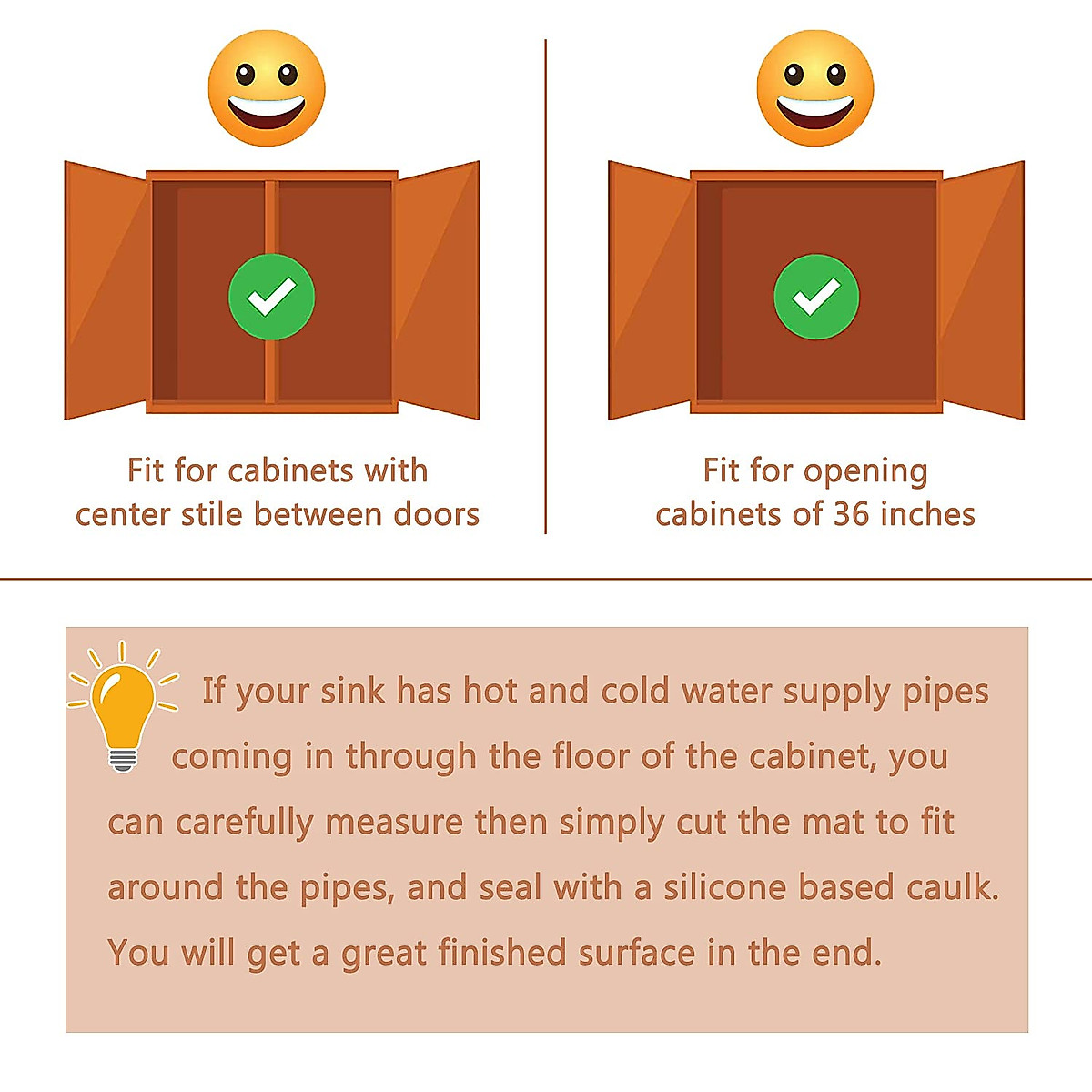 DELAM Under Sink Mat for 36" Cabinet, Hold Up to 3.3 Gallons, Silicone Waterproof Mat, Kitchen Cabinet liner, Under Sink Tray for Drips Leaks Spills, Flexible, No Slip, Easy to Clean, Black 34.25"x22"