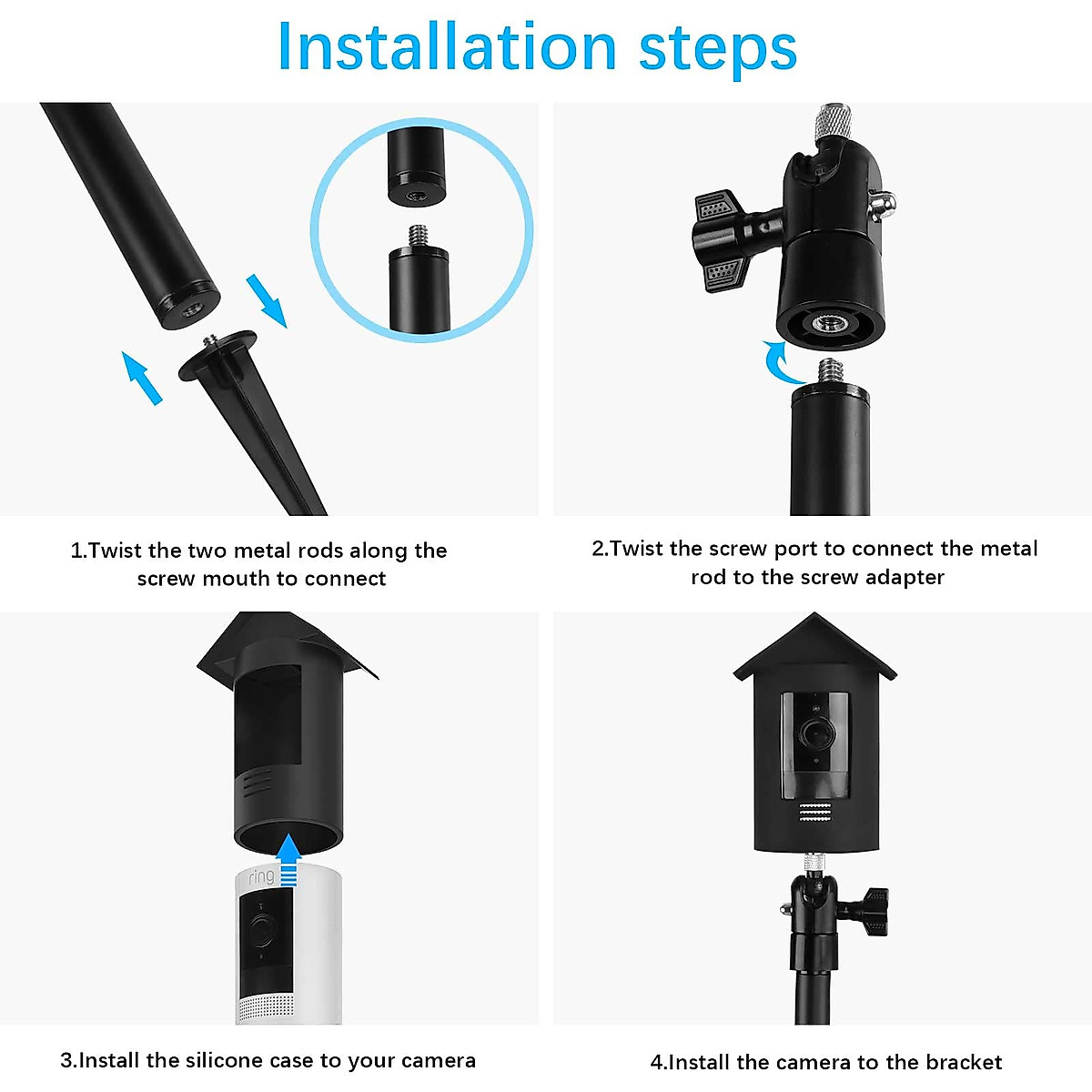 HOLACA Spike Pole Mount Ground Stake and Weatherproof Silicone Skin for Ring Stick Up Cam Battery HD Security Camera, Suitable for Stake into Soft Ground