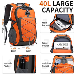 SHENHU Hiking Backpack 40L Waterproof Daypack Outdoor Sport Trekking,Camping Backpack for Men Women Orane