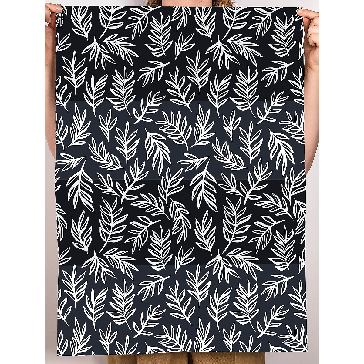 CENTRAL 23 Black Wrapping Paper - 6 Sheets Gift Wrap - Botanical Leaves - All Occasion Wrapping Paper - Eco - Comes With Fun Stickers