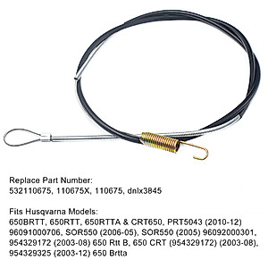 GEARLINTON 532110675 Tiller Clutch Cable 110675 110675X DNLX3845 for Husqvarna Craftsman 17" Rear Tine Tiller 650BRTT 650RTT 650RTTA CRT650 Tillers