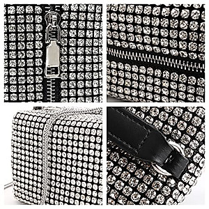 NOGUTU Silver Rhinestone Purse Rhinestone Crossbody Purse for Women Clutch Purse Evening Chain for Party Wedding