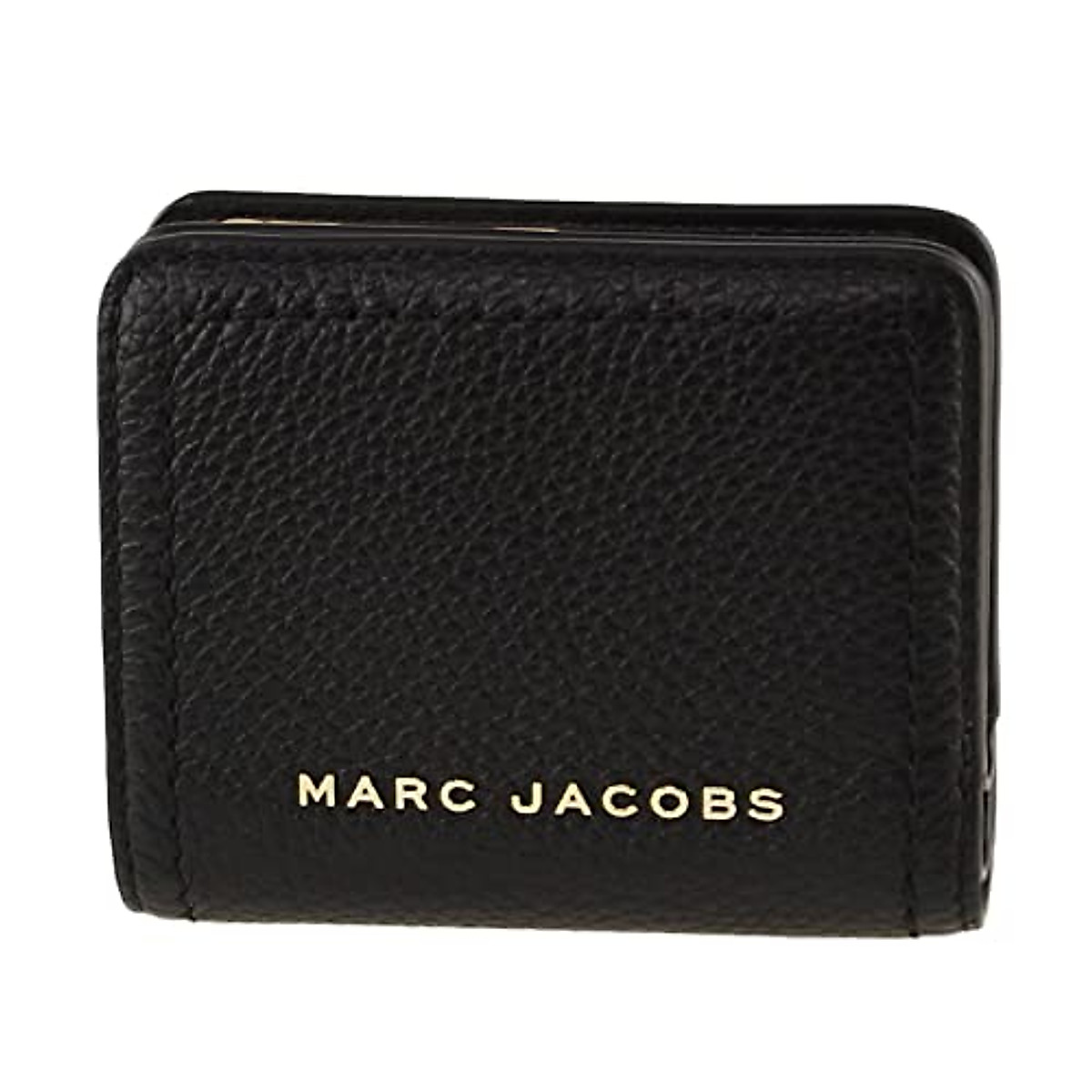 Marc Jacobs S101L01SP21 Black With Gold Hardware Top Stitched Compact Zip Women's Leather Wallet