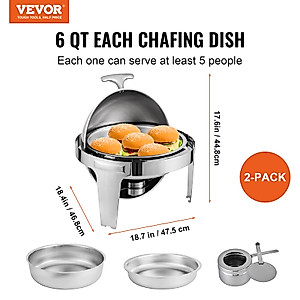 Mophorn 6QT Round Stainless Steel Chafing Dish (2pcs)