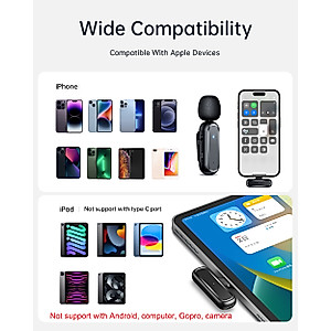 HCZ Wireless Lavalier Microphone for iPhone iPad with Charging Case, Plug-Play 7-Hour Battery, Noise Cancellation, 2 Pack Wireless Lapel Mic for Video Recording Podcast Vlog YouTube