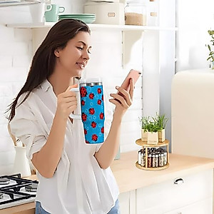 ARGTILDN 30 oz Tumbler Ladybugs Daisy Insulated Travel Mug with Handle and Straw Lid Stainless Steel Vacuum Coffee Cup Tea Beverage Container Water Bottles for Car Sports office