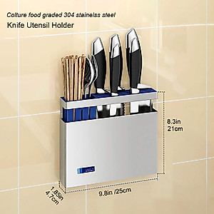 Stainless Steel Kitchen Knife Storage Block Wall Mounted Knife Holder Storage Rack Shelf - Knives Block Without Knives - Knife Holder and Organizer with Wide Slots for Easy Kitchen Knife Storage