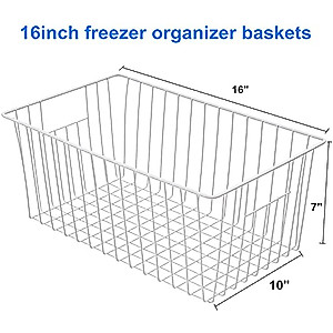 16inch Freezer Storage Organizer Baskets, Household Wire Refrigerator Bins with Built-in Handles for Cabinet, Pantry, Closet, Bedroom