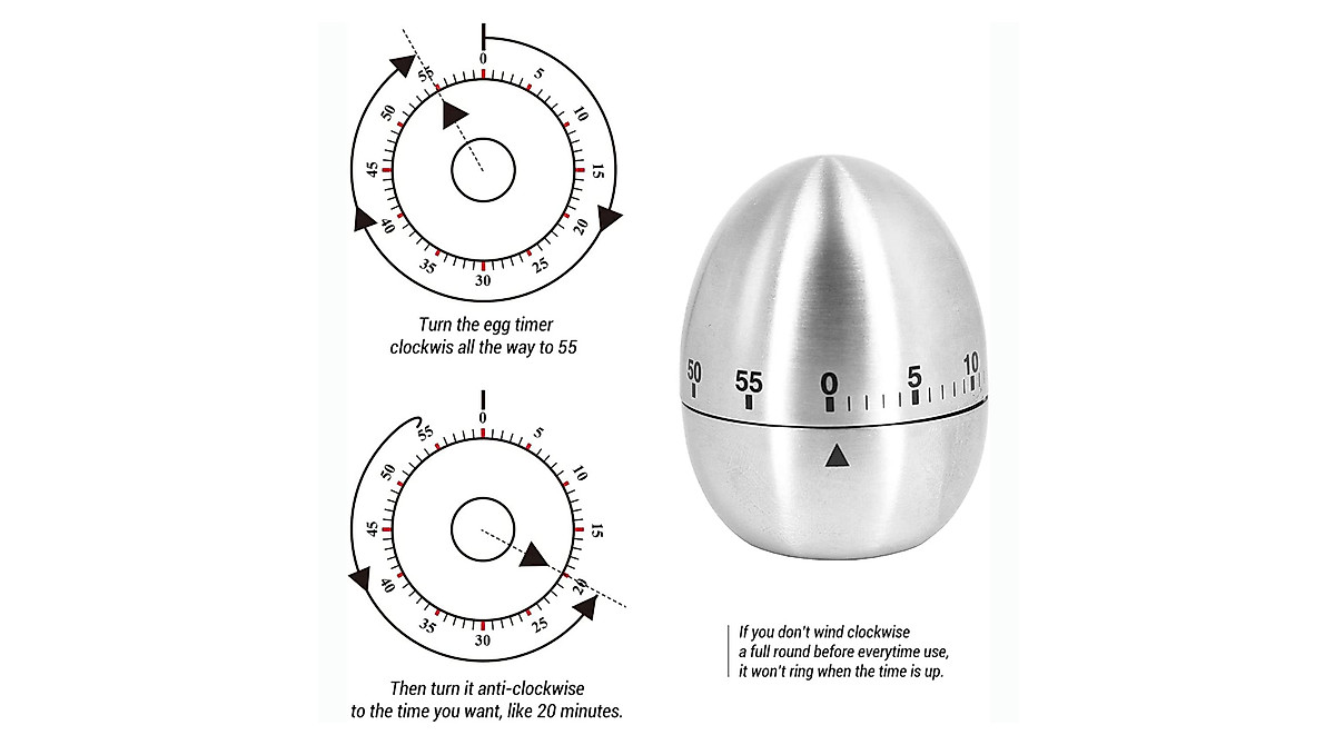Egg Kitchen Timer | Mechanical Stainless Steel Countdown