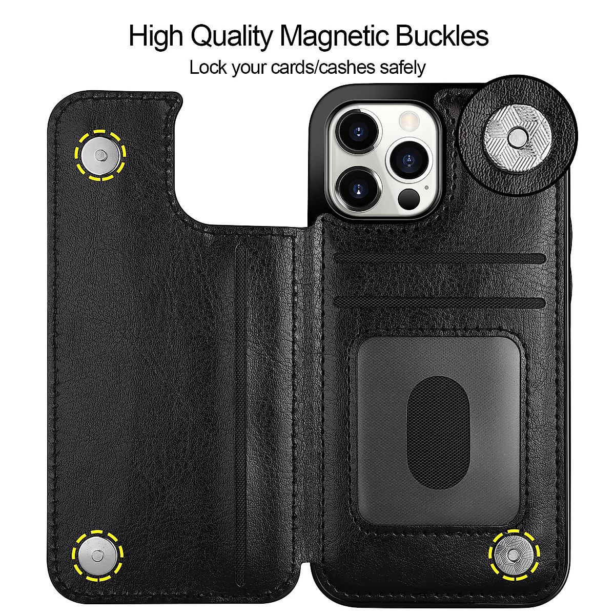 HianDier for iPhone 14 Pro Case with Card Holder Wallet Case for Women Men PU Leather Kickstand Protective Case Magnetic Closure Shockproof Case for iPhone 14 Pro Phone Case, Black