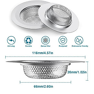 2 Pack Kitchen Sink Strainer, Stainless Steel, Large Wide Rim 4.5" Diameter, Food Catcher for Most Sink Drains Basket Strainer