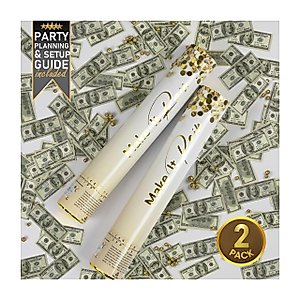 2 Pack Money Confetti Cannon Confetti Poppers | New Years Eve Party Supplies 2025 | Party Poppers Confetti Shooter for Decoration, Celebration, Birthday, Photoshoot | 100 Dollar Bills Confetti Gun