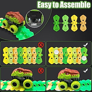 OSALON Dinosaur Race Car Tracks Toys Set for Kids Boys Girls Ages 3 4 5 6+ Electric Dinosaur Turkc Cars with Strong Suction Cup,Steady Tripod 130+ Pcs Train Car Tracks Birthday Gift Christmas