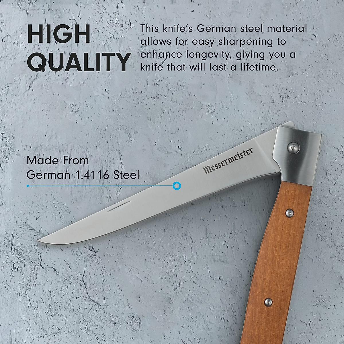 Messermeister Adventure Chef Folding 6” Fillet Knife - German Steel & Carbonized Maple Handle - Rust Resistant & Easy to Maintain