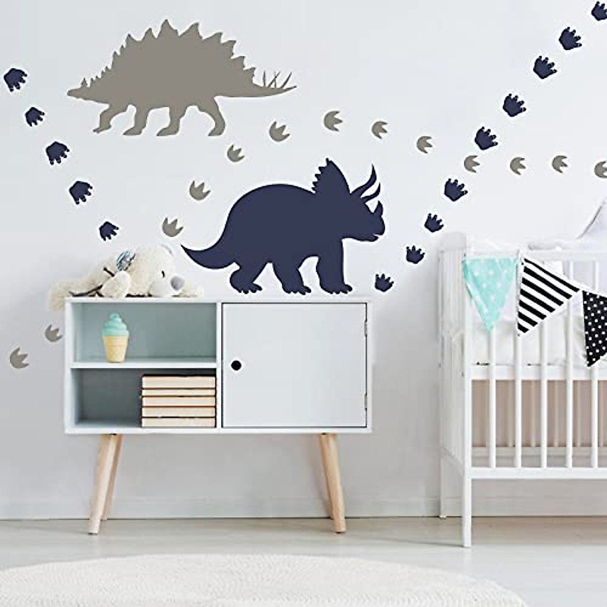Yovkky Dinosaur Footprint Wall Decal Boy, Peel Stick DIY Dino Animal Paw Track Wall Sticker Nursery Blue Grey Decor, Home Baby Shower Room Decoration Kid Toddler Bedroom Playroom Art Party Supply Gift
