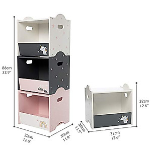 labebe Baby Storage Box Wooden, Toddler Organizer Cubes Wood for Infant 12 Month & Up, Nursery Storage Box for Toys/Clothes/Books/Food, 3- Layer Kid Container Multi-Color Unicorn Printed