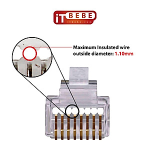 ITBEBE 100-Pack RJ45 Pass Through Connector | Cat 6 Connectors for High-Speed Data | Pass Through RJ45 with Gold-Plated Contacts | Universal Compatibility | Simplified Termination | Professional-Grade
