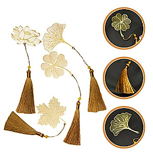 LUOZZY 4Pcs Hollow Bookmark Book Metal Bookmarks Tassels Bookmark Adornment Bookmarks for Students Supplies