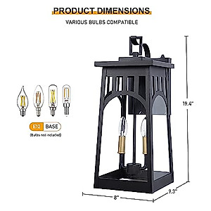 Krychiler Large Outdoor Wall Sconce, 19.4in 2-Lights Outside Wall Lantern, Trapezoid Exterior Wall Mount Light Fixture Waterproof with Clear Glass for Exterior Patio Porch, Entryway Door