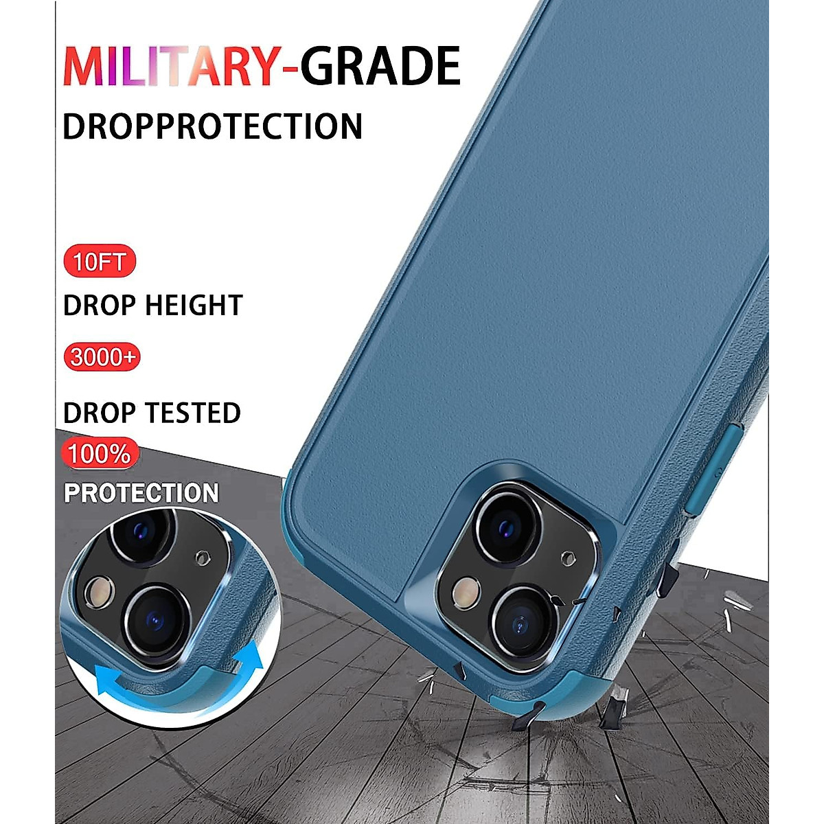 Diverbox for iPhone 13 Case [Shockproof] [Dropproof] [Tempered Glass Screen Protector + Camera Lens Protector],Heavy Duty Protection Phone Case Cover for Apple iPhone 13 (Blue)