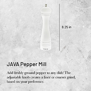 de Buyer JAVA Pepper Mill, Matte White - 8.25” - Stainless Steel & Beechwood - Includes Knob to Adjust Grind Size - Corrosion Resistant - Made in France