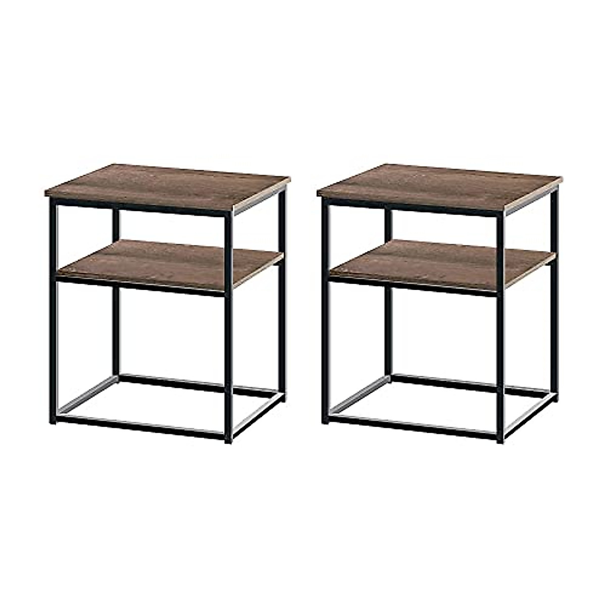 Coral Flower Nightstands Set of 2, 2-Tier Side Table Industrial End Table for Small Space in Living Room, Bedroom and Balcony, Stable Metal Frame, Dark Oak