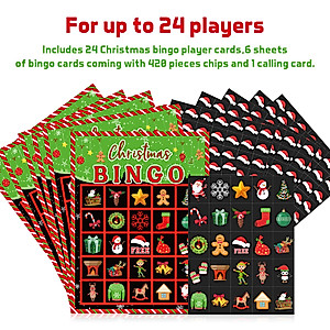 Skylety Christmas Bingo Game Cards for Adults 24 Players Holiday Christmas Games Sets for Large Groups Family Party School Classroom Xmas Activities