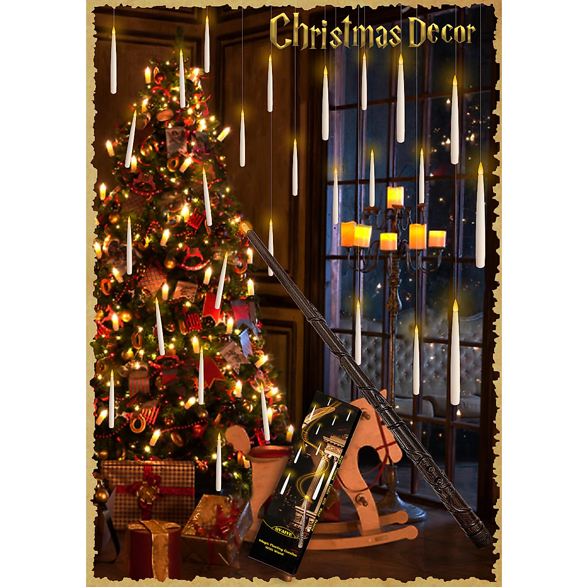 QVAIVE Floating Candles with Wand, 10Pcs Magic Flameless Hanging Candles,Flickering LED Taper Window Candles for Home Halloween Christmas Decoration Party Birthday