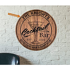 Personalized Cocktail Bar Sign 10" 14" 18" Round Wood Sign Home Bar Accessories Lounge Martini Bar Decor B3-00140052001