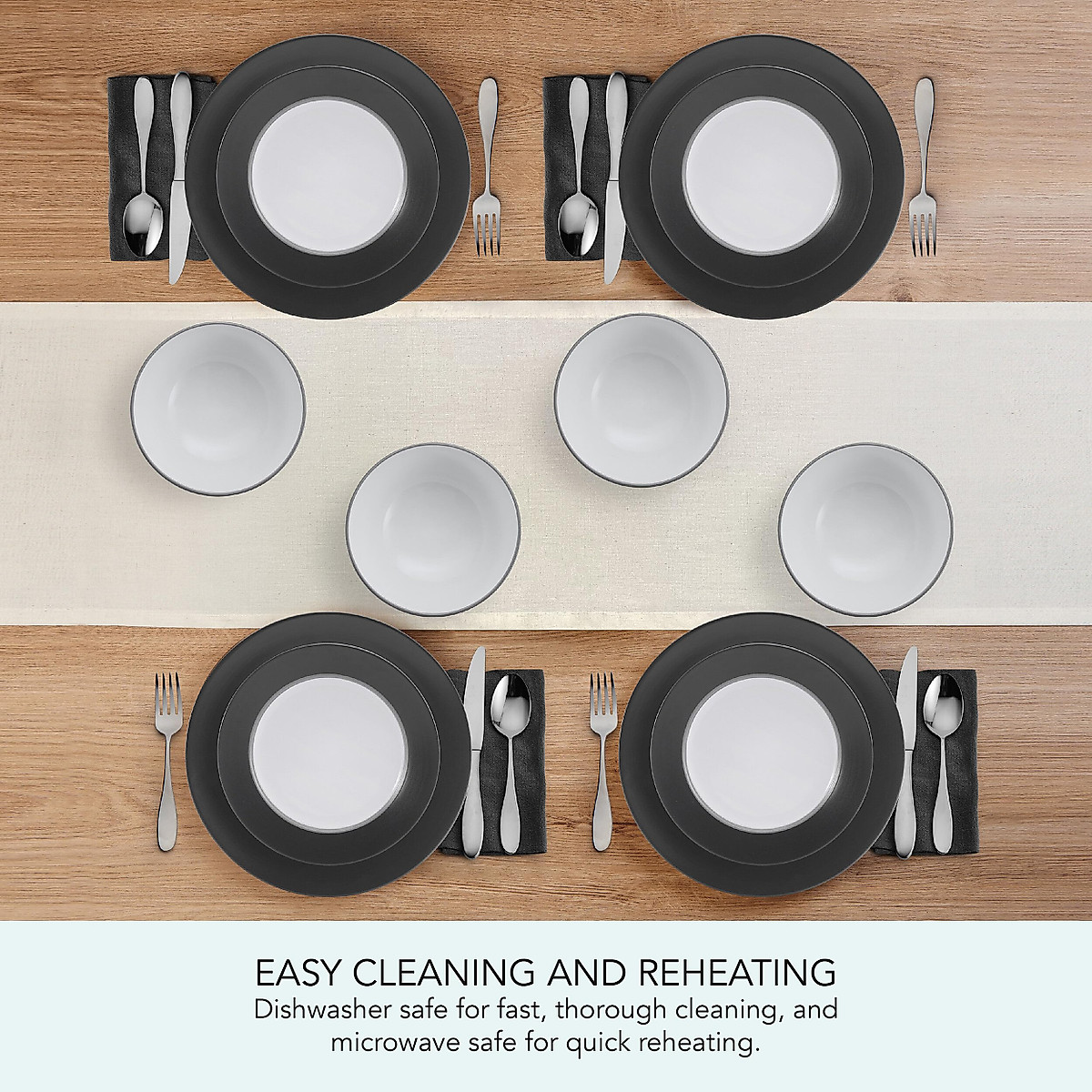 Pfaltzgraff Grayson Charcoal 12 Piece Dinnerware Set, Service for 4