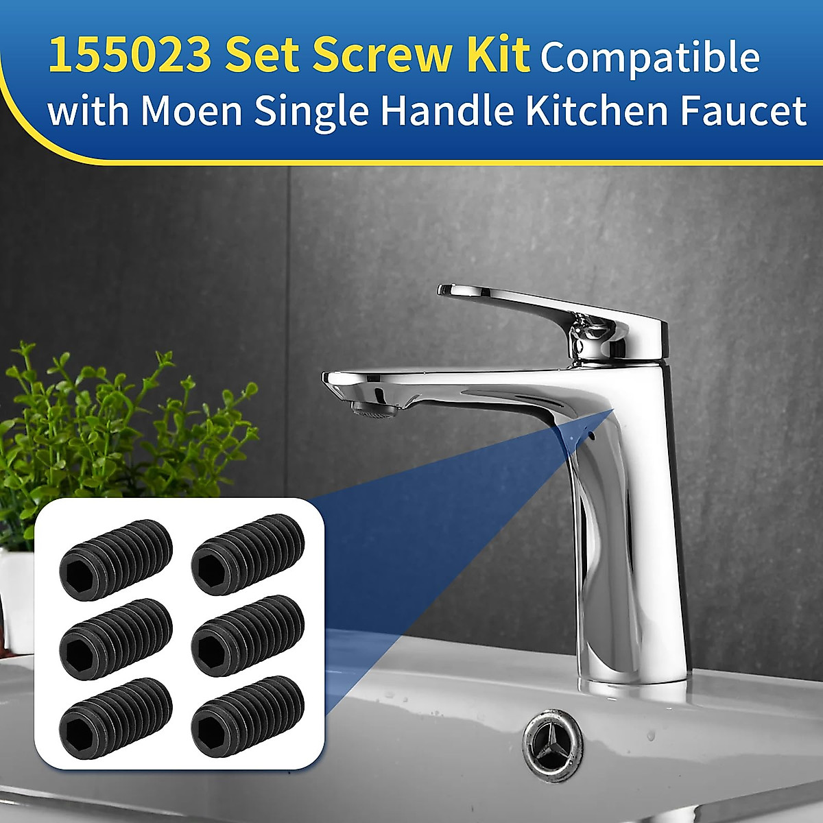 155023 Screw kit Compatible with Moen, 6 Pieces Set Screws Replacement Kits for Moen Kitchen Faucet, Black