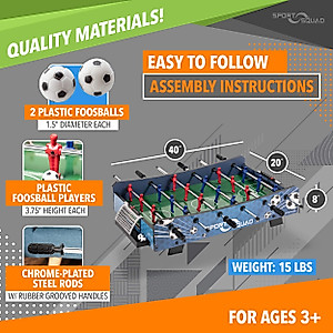 Sport Squad FX40 40 inch Table Top Foosball Table for Adults and Kids - Compact Mini Tabletop Soccer Game - Portable Recreational Hand Soccer for Game Room & Family Game Night - Incl. 2 Foosball Balls