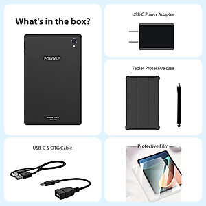 POWMUS Android 12 Tablet 10.4 inch Tablets 128GB Storage 1TB Expand 5G WiFi Octa Core 2.0GHz Processor, InCell FHD IPS, 8000mAh 13MP Camera Bluetooth 5.0 GPS Android Tableta-Black