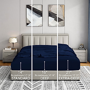 Cathay Home Twin Fitted Sheet - Double Brushed Ultra Soft – Wrinkle & Fade Resistant - 14" Standard Pocket Fitted Sheet Only - Good Fit for 12"-16" Deep Mattress (Twin, Navy)