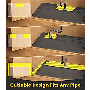 Under Sink Mats for Kitchen Waterproof, Cut to Fit Under Sink Drip Tray for Kitchen Bathroom Cabinets, Silicone Sink Liner Hold Up to 3.3 Gallons Liquid, 34" X 22" Or Smaller - Grey