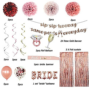 MEYSIMOON Bachelorette Party Decorations Kit Bridal Shower Supplies Rose Gold Ring Balloons,Banner,Bride to Be Sash,Curtain for Hens Night Party Decoration