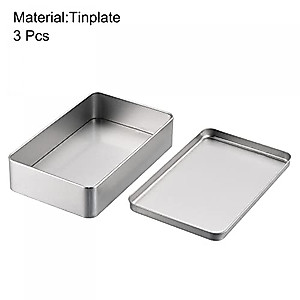 uxcell Metal Tin Box, 3pcs 7.09" x 4.33" x 1.57" Rectangular Empty Tinplate Storage Containers with Lids, Silver Tone