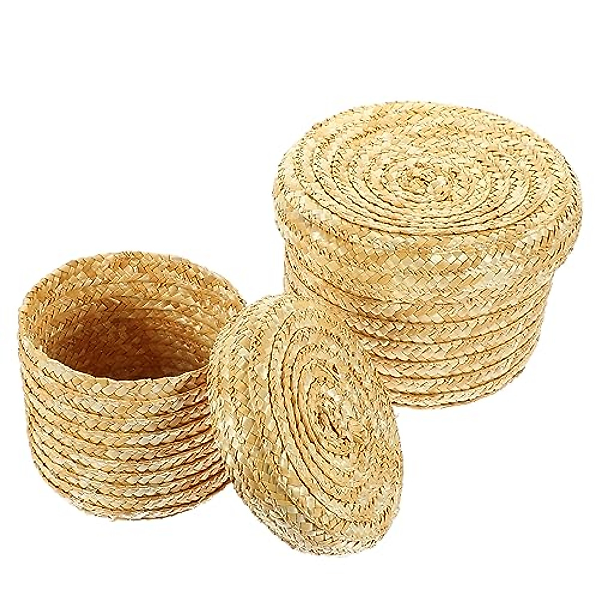 Cabilock 2pcs Basket Storage Bins Hamper Shelf Organizer Bins Small Organizer with Lids Shelf Storage Bin Small Storage Box Straw Manual