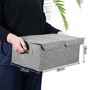 Holulo 2 Pack Fabric Storage Boxes with Removable Divider ,Collapsible Cotton Linen Storage Bins Organizer Containers Baskets Cube with Lids and Handles for Clothes Books Toys Closet Shelves Organiser, Grey