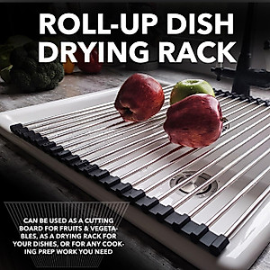 Roll Up Dish Drying Rack 21" x 16" - Over The Sink for Kitchen Counter, Foldable SUS304 Stainless Steel Dish Drying Rack for Cups, Utensils, Fruits, Vegetables