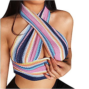 Bravetoshop Women Sexy Halter Crisscross Tank Crop Tops Sleeveless Basic Cut Out Cami Vest Summer Camisole Y2k Fashion (Purple,M)