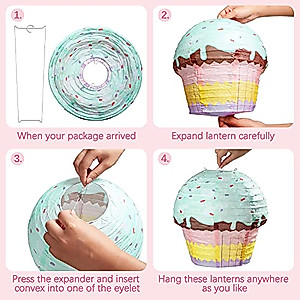 12 Inches Cupcake Hanging Paper Lanterns Donut Hanging Paper Lanterns Candyland Party Decorations Donut Dessert Baby Shower Decorations Sweet Candy Party Supplies (3 Pieces)